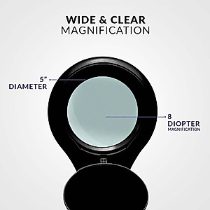 Neatfi (New Model) 1,200 Lumens Super LED Magnifying Lamp with Clamp, 8D, Dimmable, Includes Microfiber Cleaning Cloth, 5 Inch Diameter Lens for Reading, Sewing, Crafting (8 Diopter, Black)