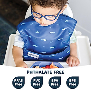 Tiny Twinkle Mess-Proof Baby Bib - Waterproof Bib for Baby Boy or Girl - Machine Washable - Adjustable Closure - PVC, BPA, & Phthalate Free - Great for Travel - Baby Food Bibs (3 Pack, Sea, Dino)
