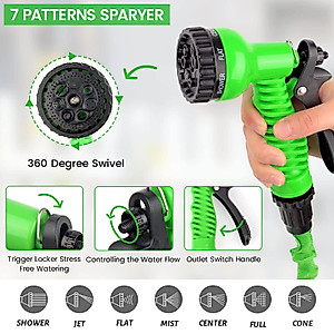 Expandable Garden Hose, Flexible Water Hose with 7 Function Hose Spray Nozzle