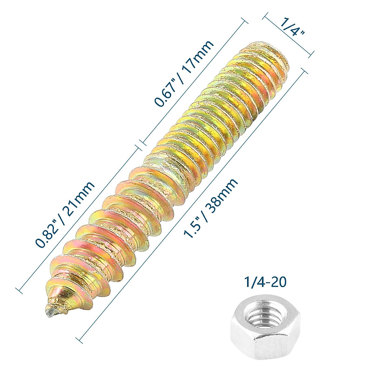 Waziaqoc 8 PCS Hanger Bolts 1/4 x 1-1/2 Inch Double Headed Bolt Self-Tapping Bolts Wood Joint Screw for Furniture