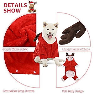 KOESON Christmas Reindeer Dog Costumes, Elk Pet Festival Cosplay Apparel, Puppy Cold Weather Warm Coat for Holidays, Winter Hooded Jumpsuit Outfit for Small Dogs/Cats Red Reindeer M