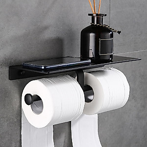 HOOTNEE Towel Holder Storage Shelf Paper Towel Rack Black Wall-Mounted Aluminum Space-Saving Bathroom Utility