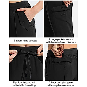 POLIVA Women's Cargo Hiking Pants Lightweight Joggers Quick Dry Golf Travel Casual Athletic Pants Water Resistant Black L