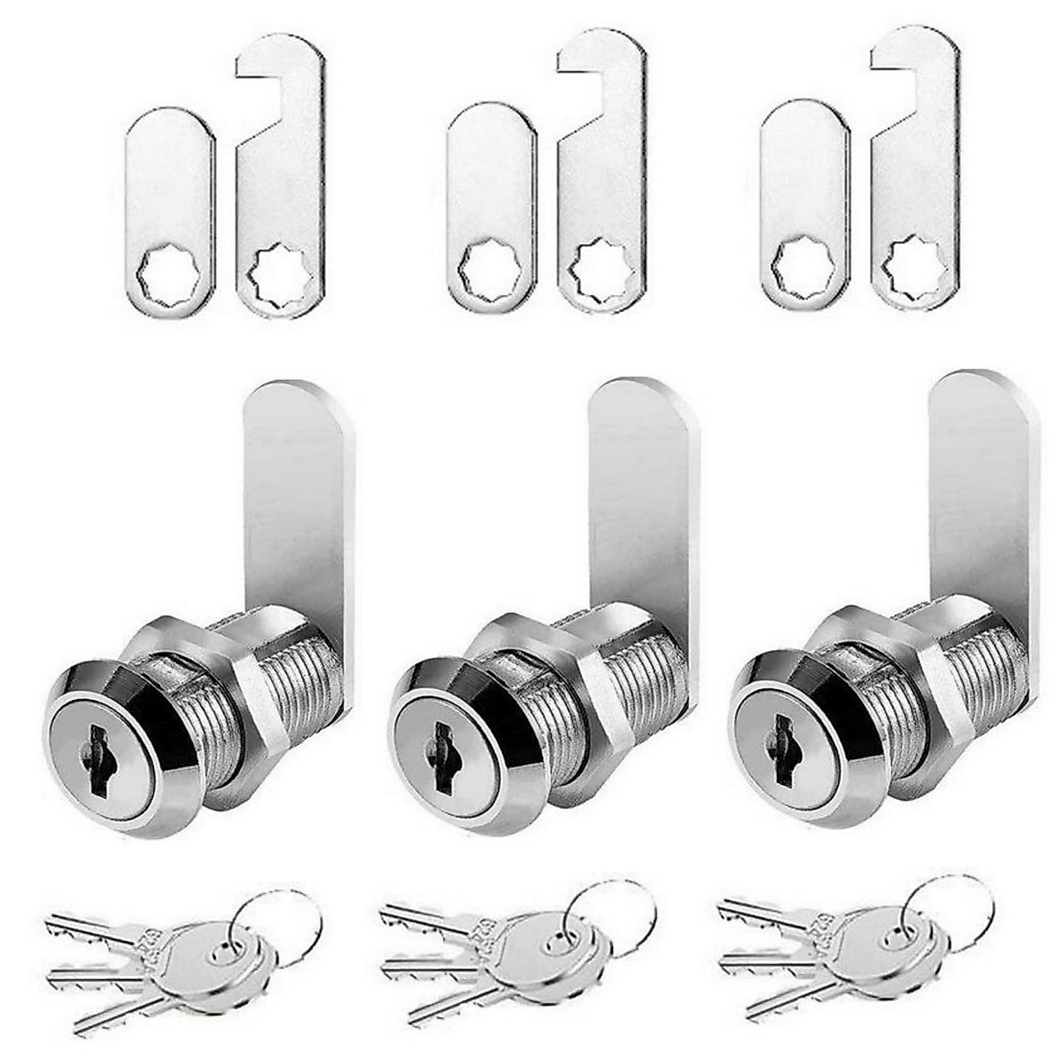 Cabinet Cam Lock Keyed Alike, 1-1/8" with Keys, Replacement Secure Drawer RV Camper Storage Lock for Cylinder Tool Box Mailbox Truck Vending Machine File, Zinc Alloy Chrome Finish (3Pack)