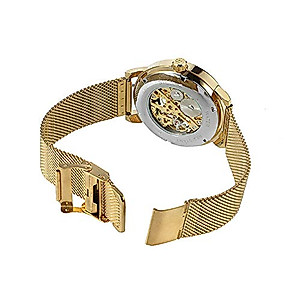 MASTOP Men's Hand-Wind Mechanical Wrist Watch Golden Black Stainless Steel Top Brand with Luxury Skeleton Dial (Gold White)