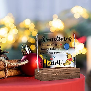 Inspirational Funny Winnie The Pooh Clear Desk Decorative Sign with Wood Stand, Home Bedroom Office Positive Plaque Decor Sign for Friend, Sister, Coworkers Birthday Gift