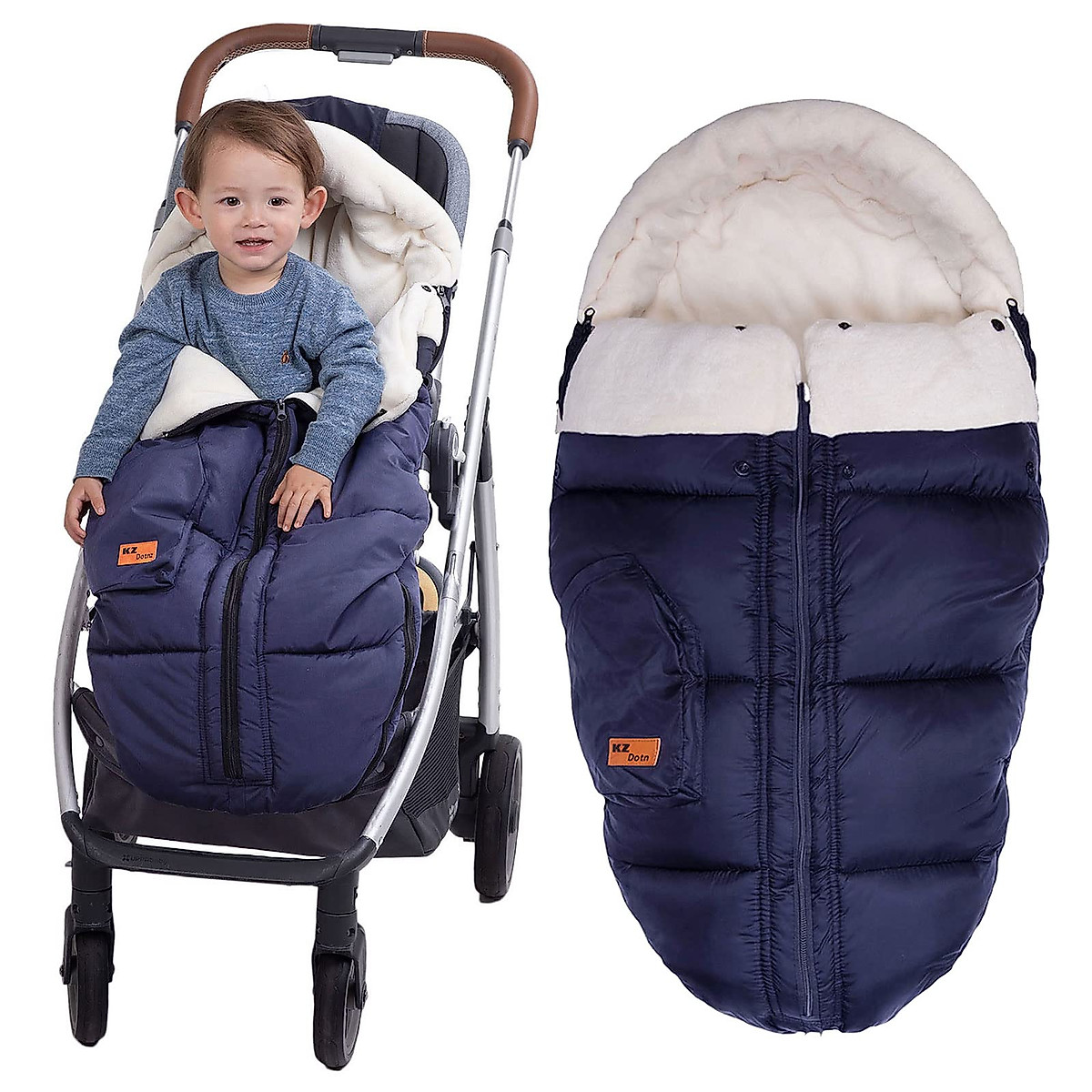 KZ Dotnz Universal Footmuff for Stroller with Adjustable Side Central and Botton zips, Stroller Footmuff with Soft Hood, Waterproof Warm Outdoor Baby Stroller Bunting Bag/Stroller Accessories