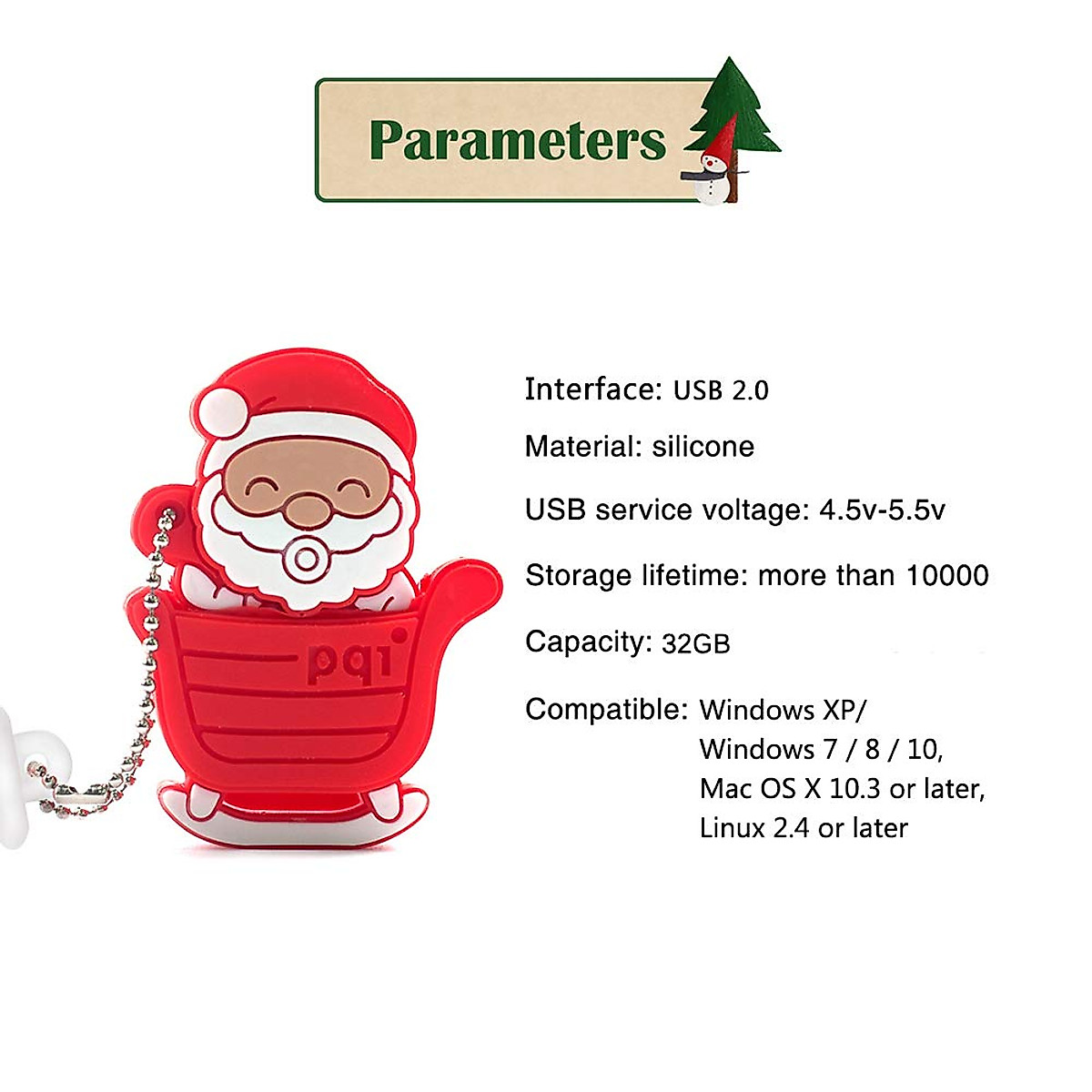 BorlterClamp 32GB USB Flash Drive Cute Christmas Santa Model Memory Stick New Year Gifts for Students and Children