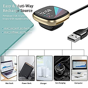 Maledan Compatible with Fitbit Sense & Versa 3 Charger Replacement USB Charging Cable Dock Stand for Sense 2/Sense/Versa 4/Versa 3 Smartwatch, 2 Pack 3.3Ft Durable Portable Charger Dock Cable Cord