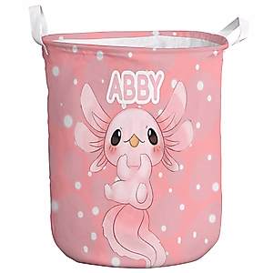 Custom Axolotl Laundry Baskets, Personalized Axolotl Laundry Baskets Gift for Kids Woman Adults, Customize Baby Name Laundry Hamper for Kids Boys Girls Adults