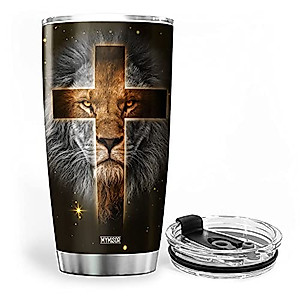 MYMISOR Lion Tumbler Cup For Men My God That Is Who You Are Christian Cross Stainless Steel Mug Wildlife Animal Christian Gift For Lion Lovers Uplifting Gifts Birthday Present