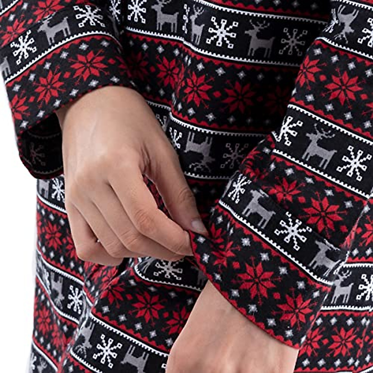 Fruit of the Loom Women's Flannel Sleep Shirt, Fair isle Black, Large