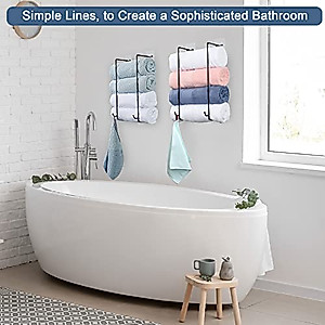 Towel Rack, 2 Set Towel Racks for Bathroom, Towel Holder with Hooks, Towel Holder for Bathroom Wall, Self-Adhesive Towel Storage, No Drilling, No Damage to The Wall, Black