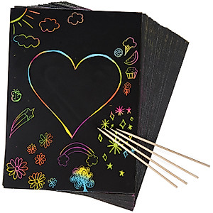 Rainbow Scratch Paper Bulk Pack, Large Size Full Sheet 7.5x10 inches, 50 Piece Magic Scratch Paper Art Set with 4 Wooden Stylus, Black Scratch Off Paper, Arts and Crafts for Kids