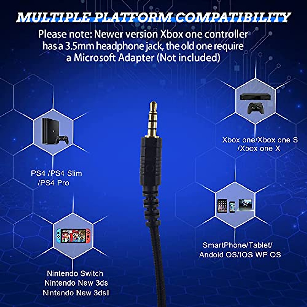 DIWUER Gaming Headset for Nintendo Switch, Xbox One, PS4, Bass Surround and Noise Cancelling 3.5mm Over Ear Headphones with Mic for Laptop PC Smartphones (Blue)