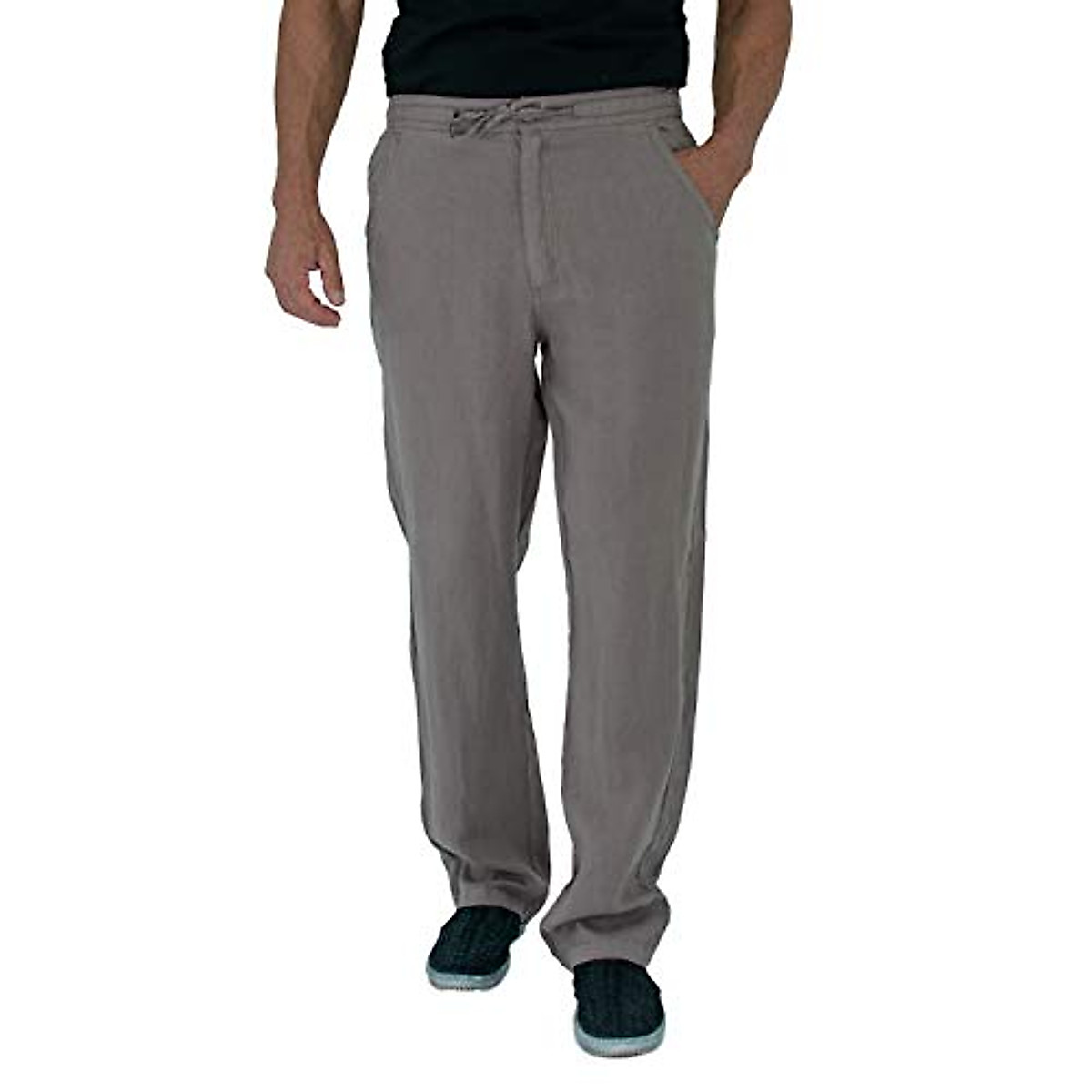 short fin Men's 100% Linen Drawstring Pants with Elastic Waistband (L8021L Pewter 38X30)