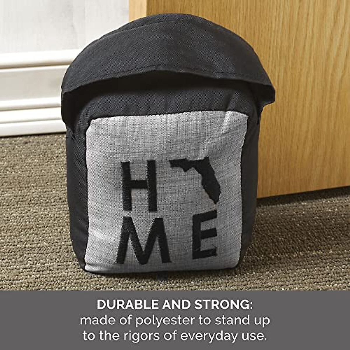 Elements Florida Home Sentiment Fabric Door Stopper, Gray and Black