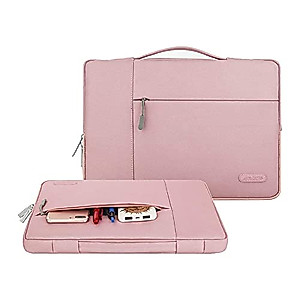 MOSISO Laptop Sleeve Compatible with MacBook Air 15 inch M2 A2941 2023 / Pro 15 A1990 A1707, 15 Surface Laptop 5/4/3, Dell XPS 15, HP Stream 14, Polyester Multifunctional Briefcase Bag, Pink