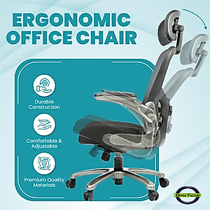 OFFICE FACTOR 500 Lbs Rated Ergonomic Big and Tall Office Chair Flip-Up arms, Mesh Office Chair, Swivel Office Chair with Anti Scratch Wheels, Mesh Executive Chair (Black with Headrest)