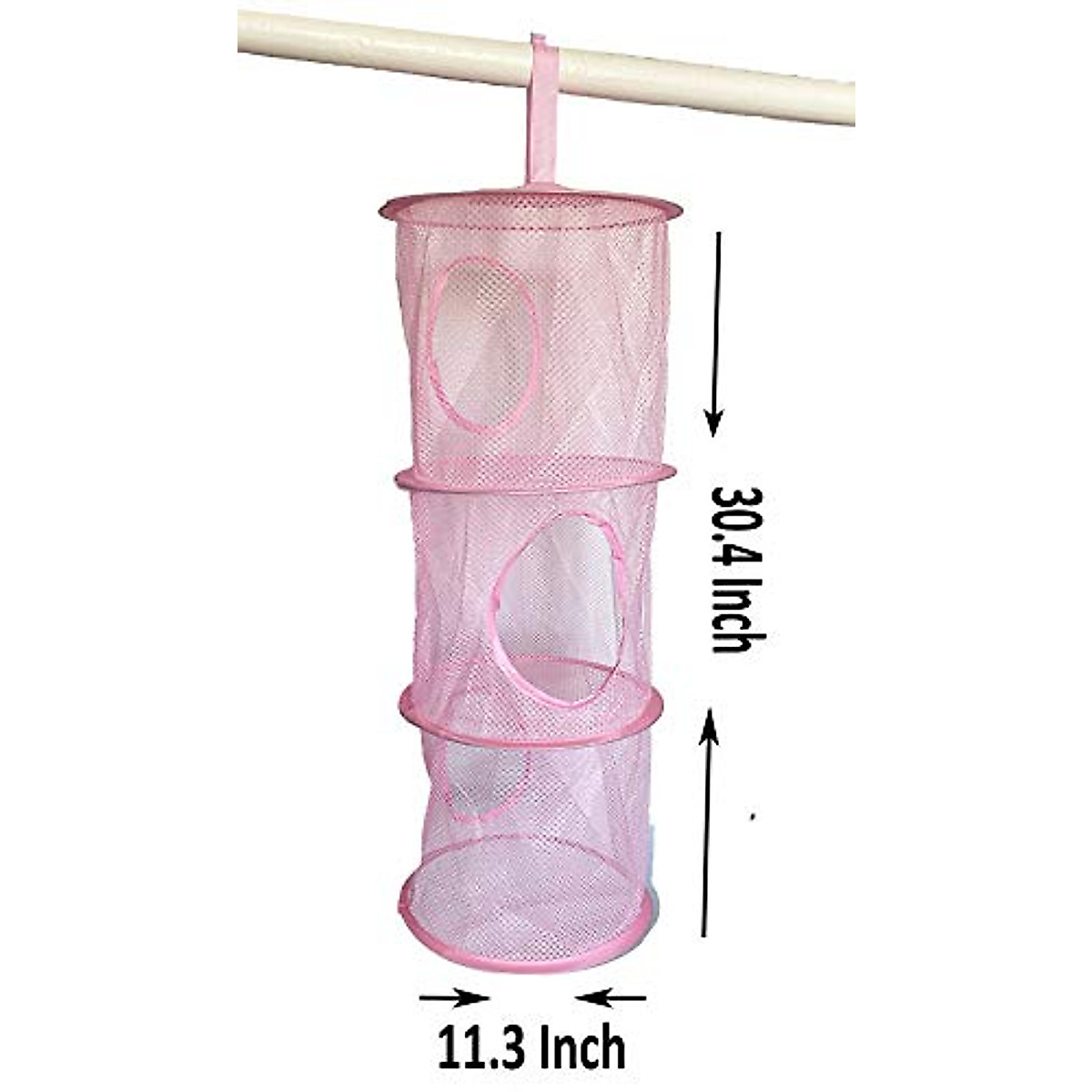 Goldenvalueable Hanging Mesh Space Saver Bags Organizer 3 Compartments Toy Storage Basket for Kids Room organization mesh hanging bag 2 Pcs Set, Pink and Purple