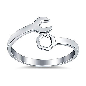 Blue Apple Co. Sterling Silver Size-6 Wrench Band Mechanical Wrench Ring Round 925 Sterling Silver