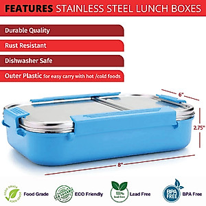 Signoraware Stainless Steel Bento Box For Men, Blue, 34 Oz, Leakproof Between 2 Compartments, Portion Control, Easy To Carry