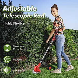 Tree.Nb Weed Trimmer with Battery Powered,3 in 1 Cordless Mower, 2 X 2.0ah Battery Operated Wheel, Mower Suitable for Garden and Yard