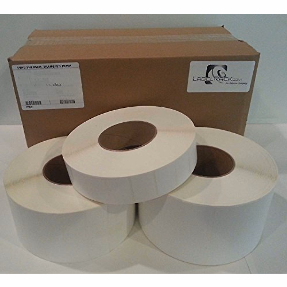 LabelRack 1.75" x 2.5" Topcoated Thermal Transfer Labels with 8" O.D. Perfed Each, Wound Out, 3" Core, 2500 Labels/Roll, 8 Rolls/Case - White