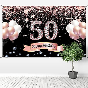 Trgowaul 50th Birthday Decorations for Women - Large Rose Gold Happy 50th Birthday Banner Backdrop Photography Background Sign Poster Decor 50 Years Old Birthday Party Supplies Gifts for her 51"×83"