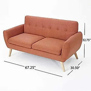 Christopher Knight Home Josephine Mid-Century Modern Petite Fabric Sofa, Burnt Orange / Natural