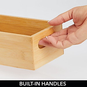 mDesign Slim Bamboo Kitchen Cabinet & Fridge Drawer Organizer Tray - Storage Bin for Cutlery, Serving Spoons, Cooking Utensils, Gadgets - 4.6 inches Wide - 6 Pack - Natural Wood Finish