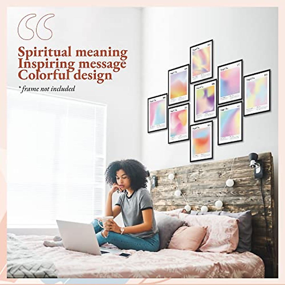 97 Decor Angel Number Poster - Aura Poster Aesthetic, Spiritual Posters, Gradient Angel Numbers Print, Pink Aura Energy Pictures, Balance Prints Coloful Wall Art for Home Bedroom Decor (8x10 UNFRAMED)