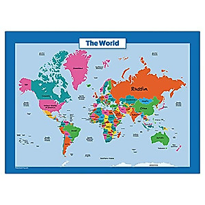 3 Pack - USA & World Map for Kids + Learning to Tell Time Poster Set (LAMINATED, 18" x 24")