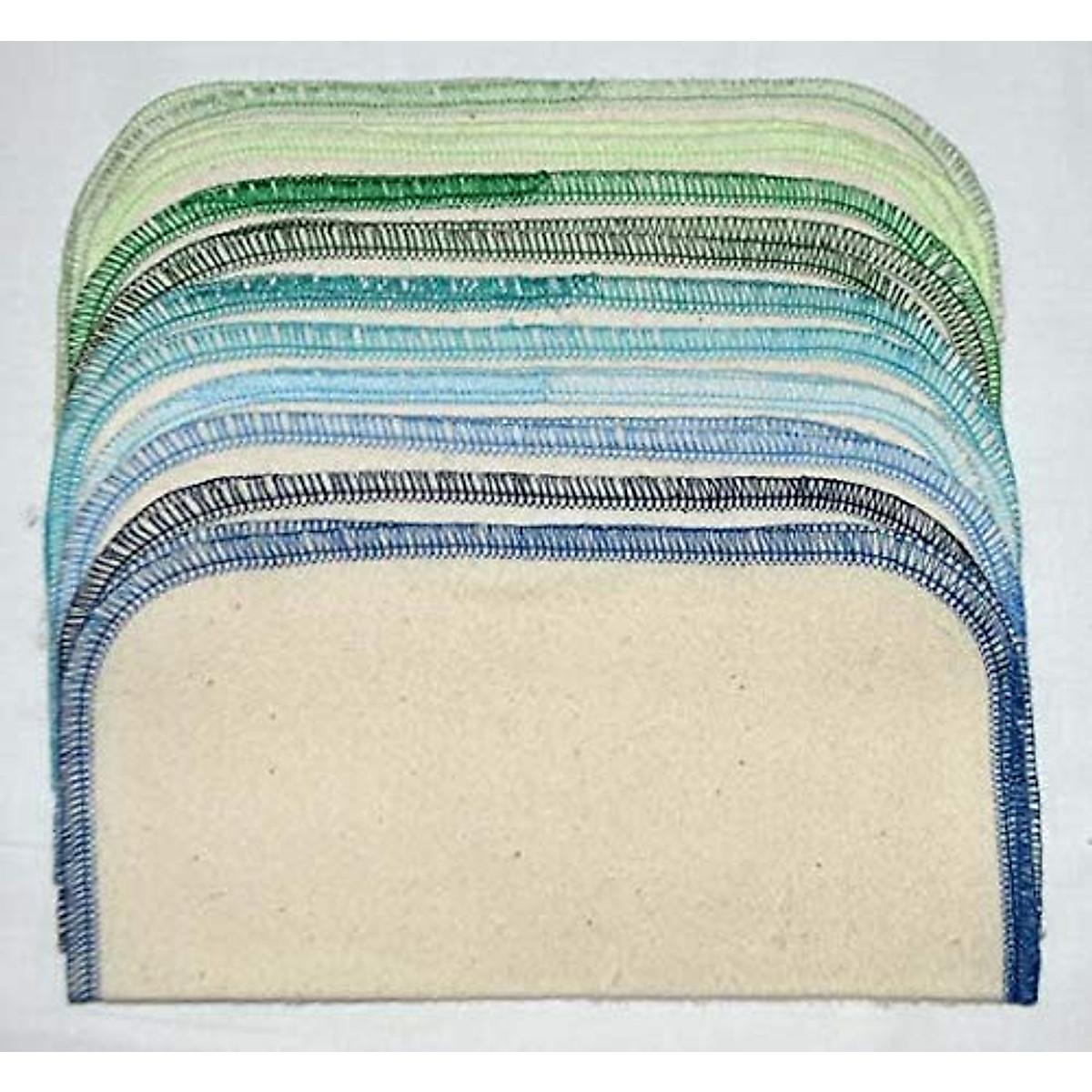 1 Ply Organic Cotton Flannel Washable Baby Wipes 8 x 8 Inches Set of 10 Blues and Greens