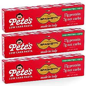 Pete’s Pasta 3 Pack Spaghetti Noodles Pasta 8oz – 7g Low Carb Pasta – 17g High Protein Pasta, Authentic Italian Keto Pasta Noodles, Healthy Low Calorie Spaghetti Pasta, Wheat Pasta Imported from Italy