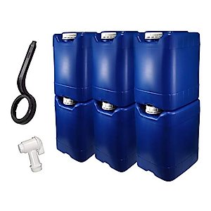 API Kirk Containers 5 Gallon Samson Stackers, Blue, 6 Pack (30 Gallons), Emergency Water Storage Kit - New! - Clean! - Boxed! Kit Includes one Spigot & Wrench
