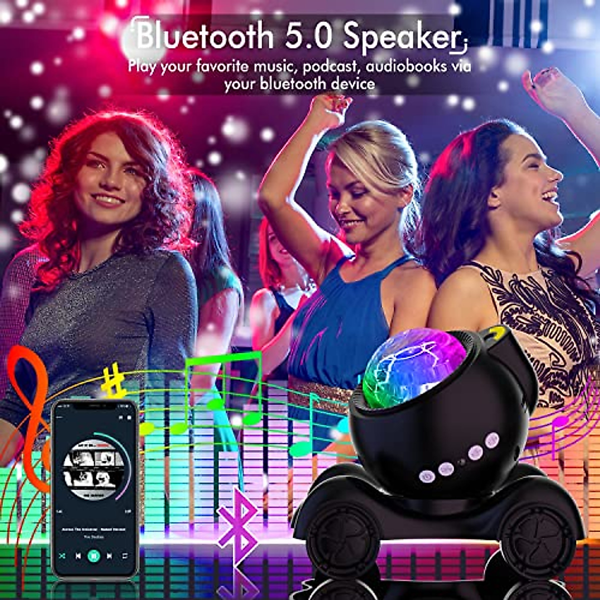 Rossetta Galaxy Projector, Star Lights for Bedroom with Remote Control, Bluetooth Speaker and White Noise, Night Light Projector for Kids Adults Gaming Room, Party, Home Theater, Ceiling, Room Decor