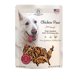 American Paws Dehydrated Chicken Feet Dog Treats, Only One Ingredient, No Additives, Made and Sourced in USA, (About 28-Pack), 1lb