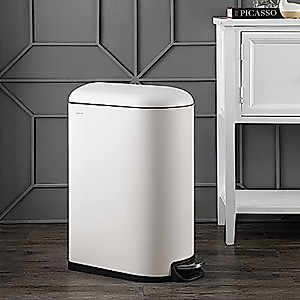 happimess HPM1009C Roland Mini 2.6-Gallon Step-Open Trash Can, Modern, Minimalistic, Fingerprint-Proof, Rustproof, Soft Close, Bedroom, Bathroom, Kitchen, Laundry Room, Office, 2.64 Gallons, White