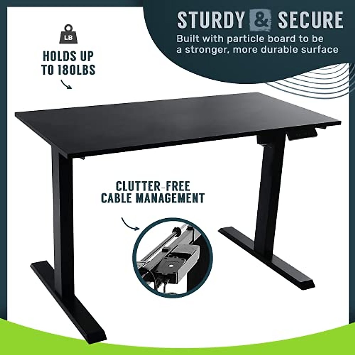TechOrbits 47 Inch Electric Standing Desk Frame with Tabletop - Motorized Workstation Two Leg Stand Up Desk with Memory Settings and Telescopic Sit Stand Height Adjustment (Black Frame/Wood Brown Top