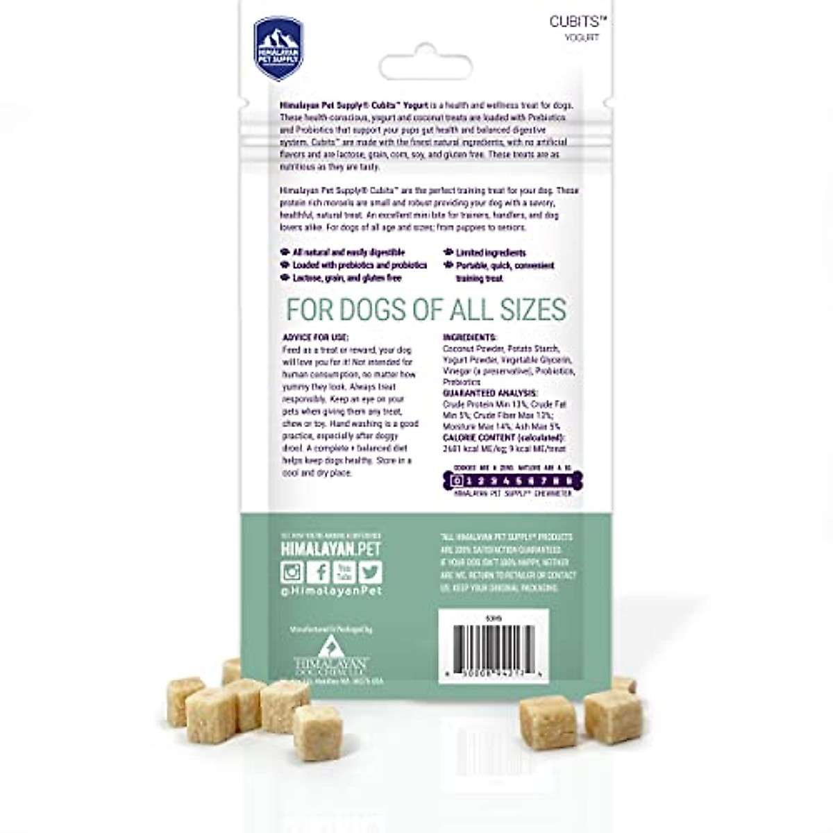 Cubits with Yogurt | Natural Training Treat | Loaded with Prebiotics and Probiotics | No Crumbs - No Sticky Mess | Gluten - Lactose - Soy - Grain Free | 3.5 oz per Pouch