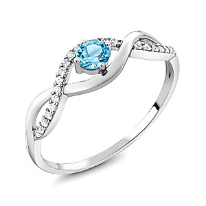 Gem Stone King 925 Sterling Silver 4MM Round Gemstone Birthstone Infinity Ring | Wedding Engagement Anniversary Promise Ring For Women | Size 5,6,7,8,9