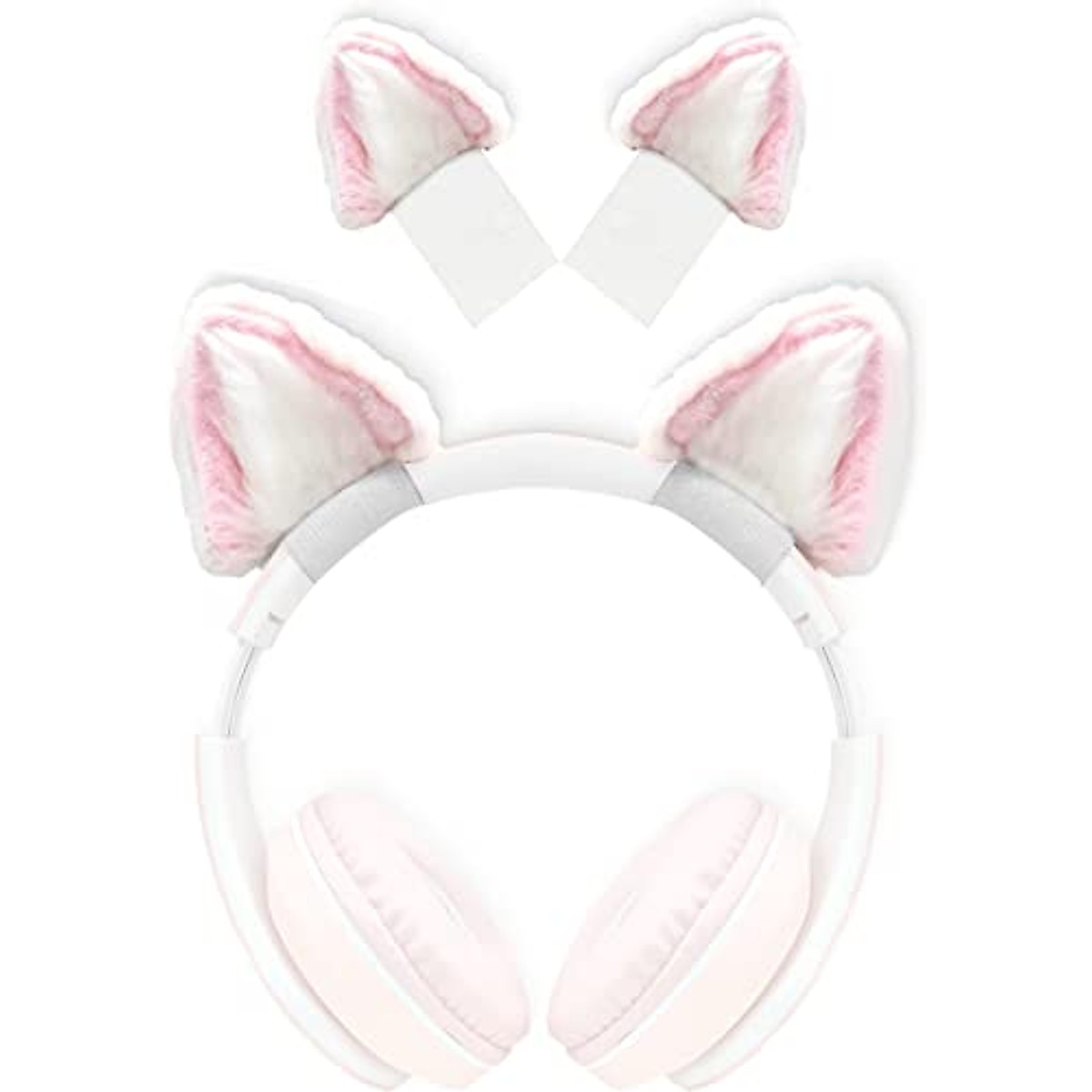 Cute Cat Ears Headphone Attachment,Adjustable Design Fit for Logitech G PRO HypreX Cloud/Cloud Flight Headphones and More,Cosplay Kitten Ears,(Headphones not Included),Pink & White