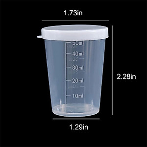 HUAXIUZH 10Pcs 50ml Plastic Transparent Measuring Cups With Lid Test Calibration Liquid Container Measuring Tools