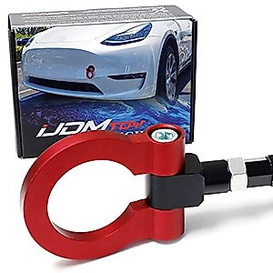iJDMTOY Red Track Racing Style Front Bumper Tow Hook Ring Compatible With Tesla 2017-up Model 3, 2020-up Model Y, Made of Light Weight CNC Aluminum