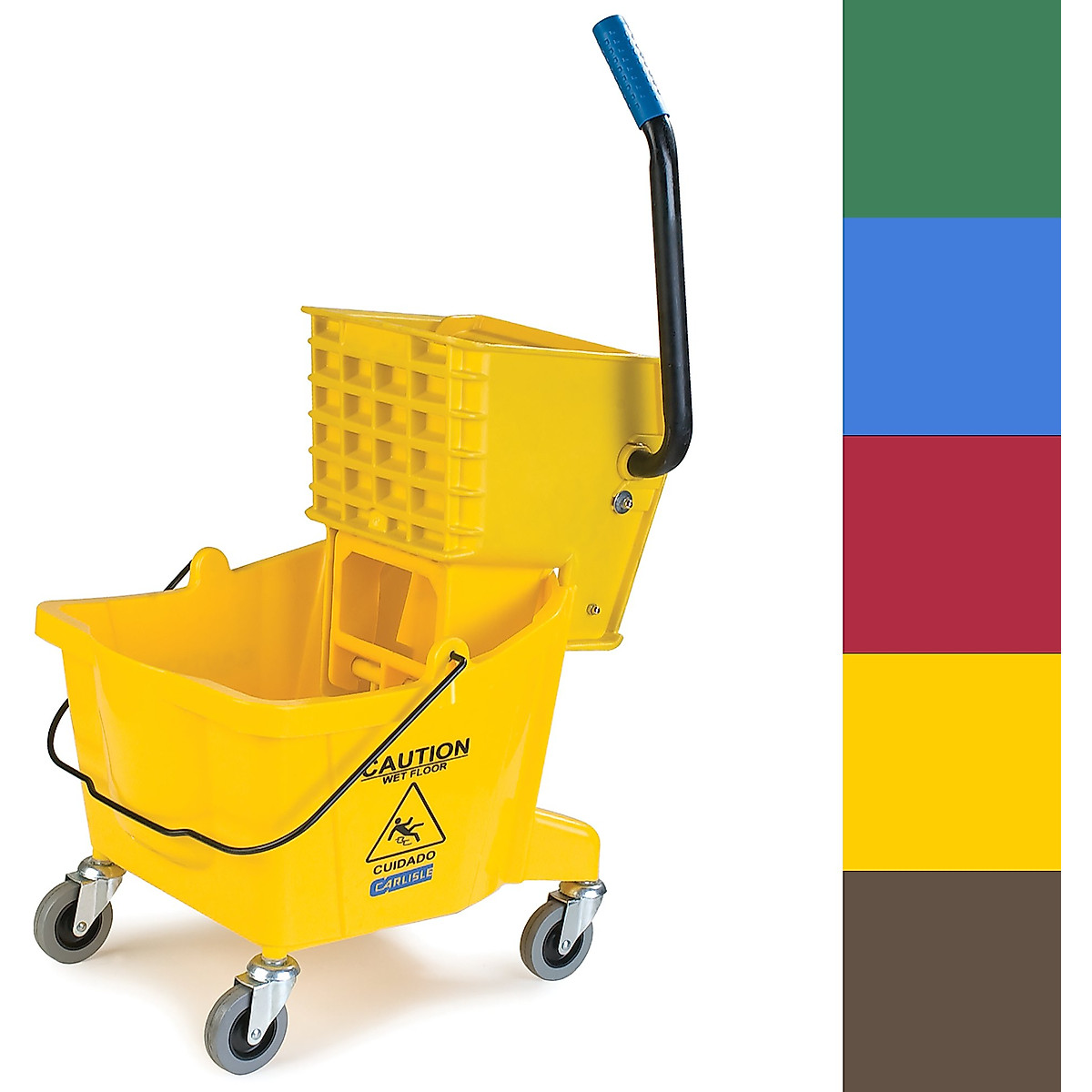 Carlisle FoodService Products Mop Bucket with Side-Press Wringer for Floor Cleaning, Restaurants, Offices, And Janitorial Use, Polyproylene, 26 Quarts, Yellow