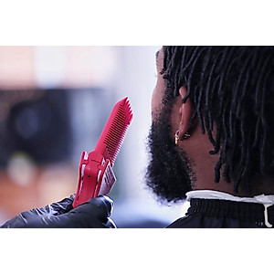 Shawty Red Electric Hot Pick Beard Grooming Kit For Men Low Heat Hot Afro Comb Skin Sensitive Adjustable Temperature Heated Straightener For African American M&W With Hair Conditioner Detangler Spray