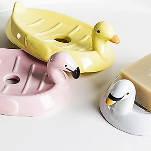 Cute Ceramic Soap Dish - Swan Soap Holder, Soap Tray for Bathroom Sink, Creative Animal Soap Bar Holder, White