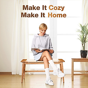 Fancyarn Woven Bench, 32" L FAS Grade Solid Oak Wood Dining Bench w/Rustic Design, Hand Woven Enterway Bench, Breathable Surface, Firm Mortise & Tenon Structure, Small Bench for Dining Room/Bedroom