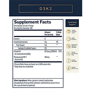 Quicksilver Scientific Nanoemulsified D3K2 - Emulsified Liquid Vitamin D3 + K2 MK7 Liposomal Supplement for Heart, Bone Health + Immune Support - Bioactive 2500IU for Enhanced Absorption (1.7oz/50ml)